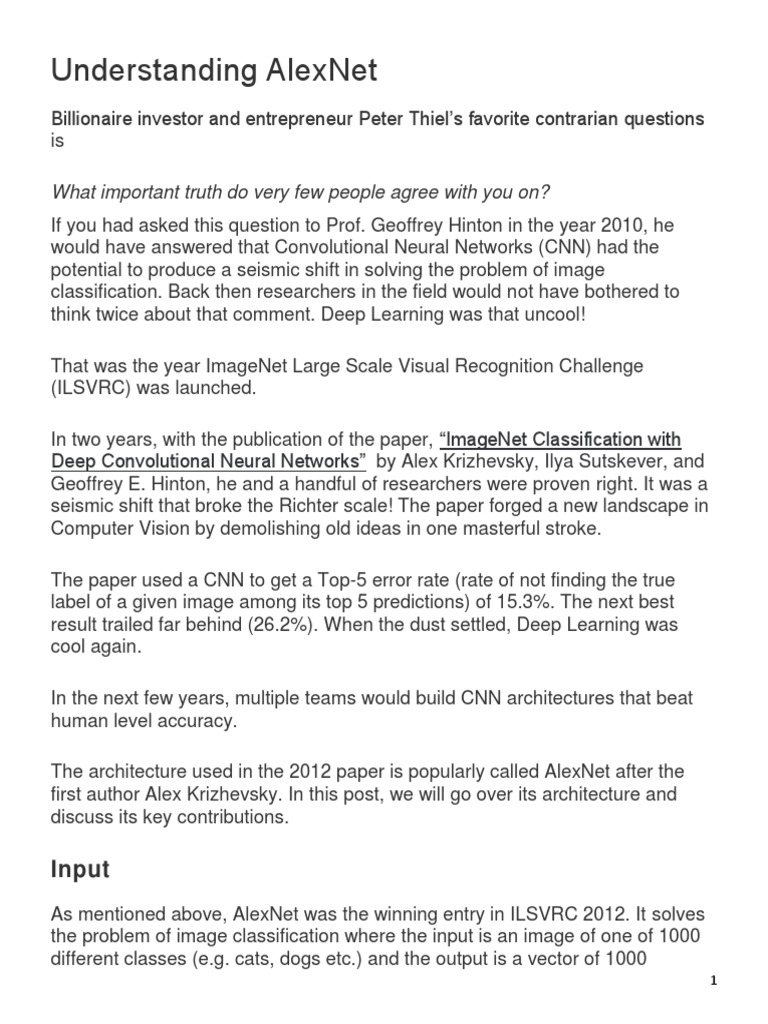 Understanding AlexNet | PDF | Artificial Neural Network | Deep Learning