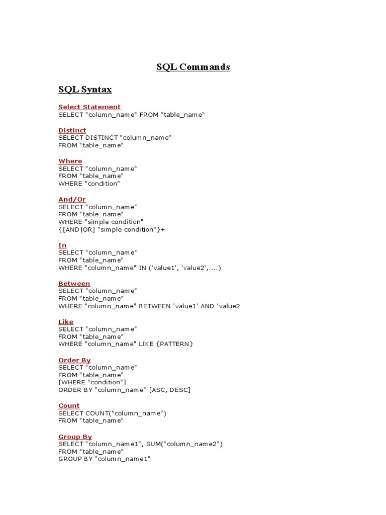 SQL Commands SQL Syntax: Select Statement | PDF