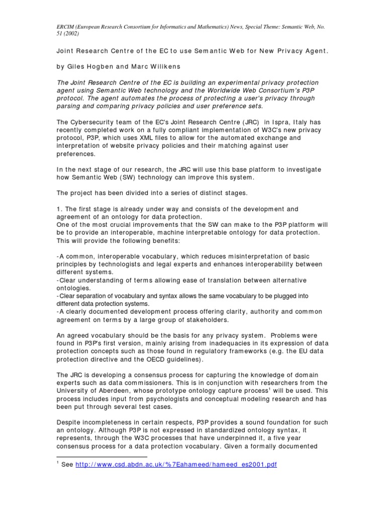 ERCIM SWArticle Final | PDF | Semantic Web | Resource Description Framework