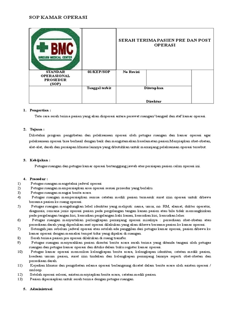 Sop Kamar Operasi | PDF