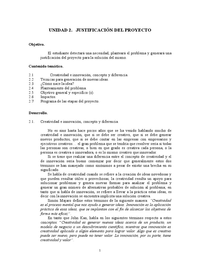Unidad II Justificacion de Proyectos | PDF | Creatividad | Innovación