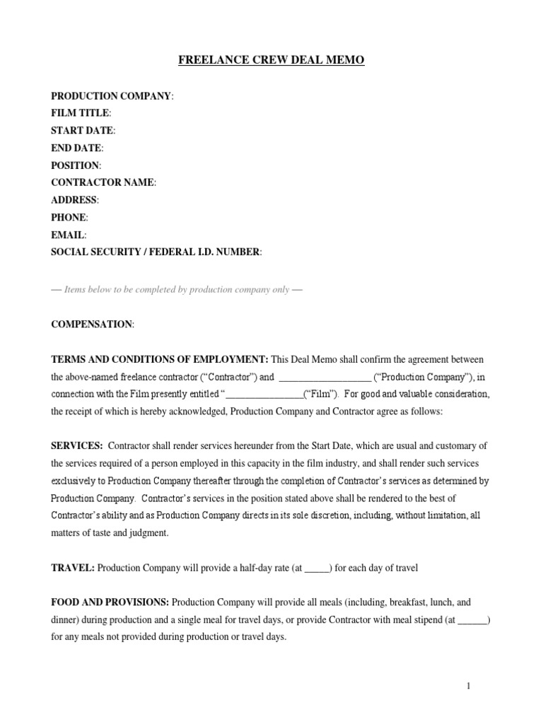 Freelance Crew Deal Memo | PDF | Arbitration | Indemnity