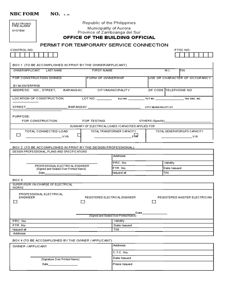 NBC Form NO.: Permit For Temporary Service Connection | PDF ...