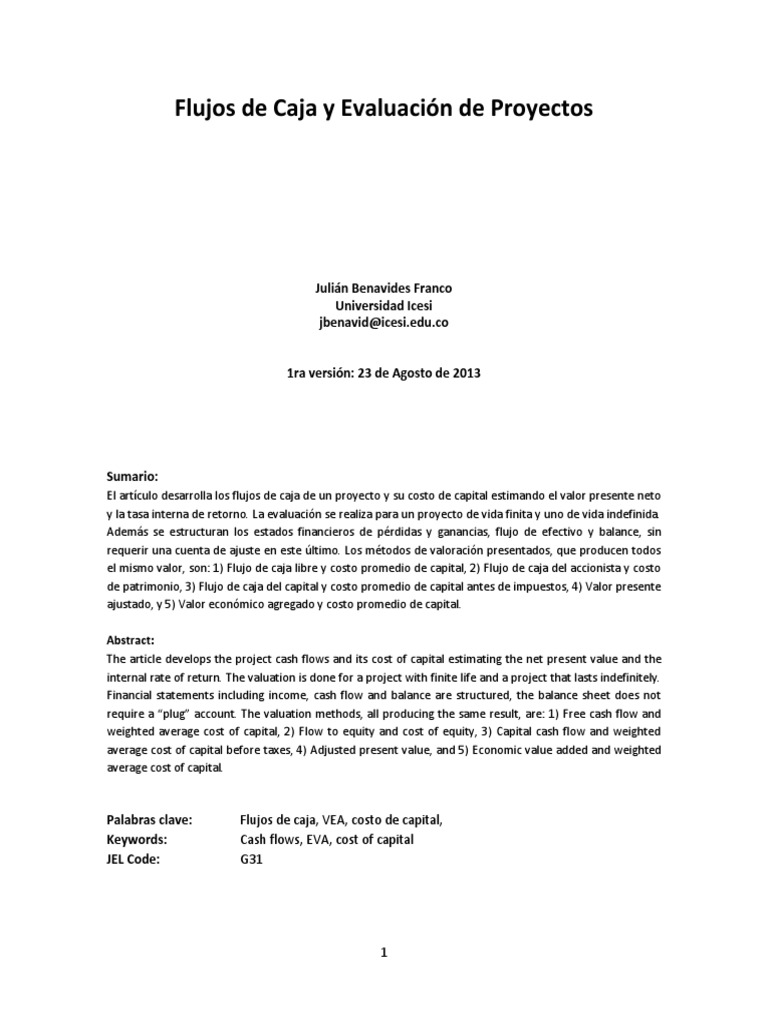 Flujos de Caja y Evaluación de Proyectos | PDF | Flujo de efectivo ...