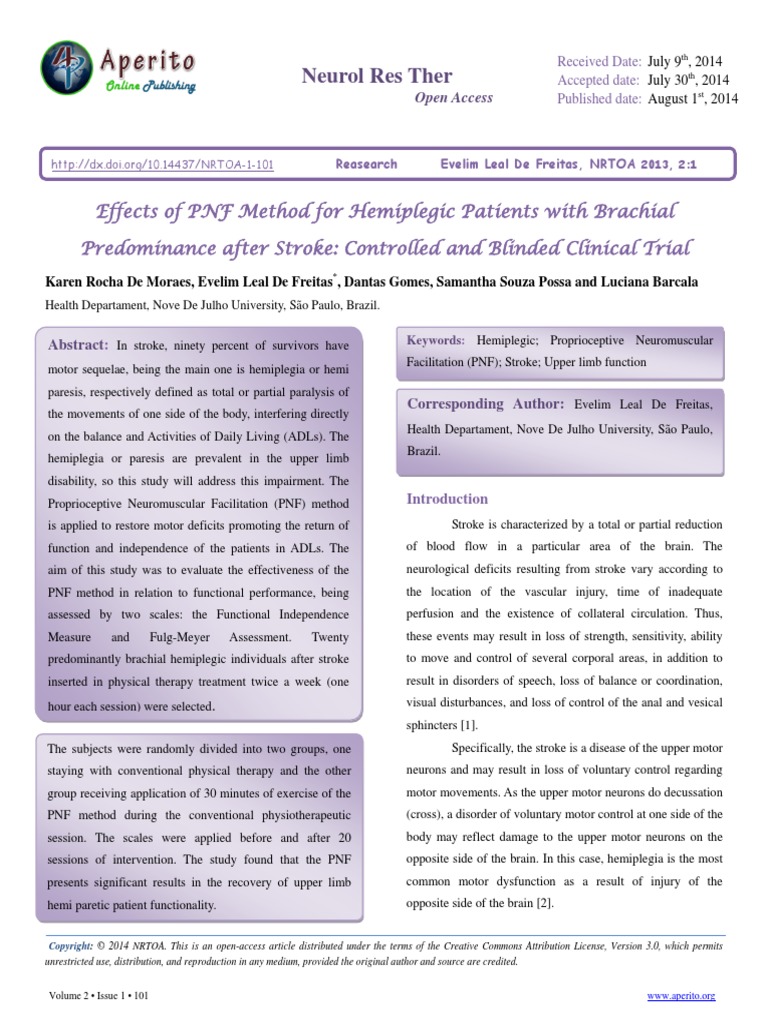 Effects of PNF Method For Hemiplegic Patients With Brachial ...