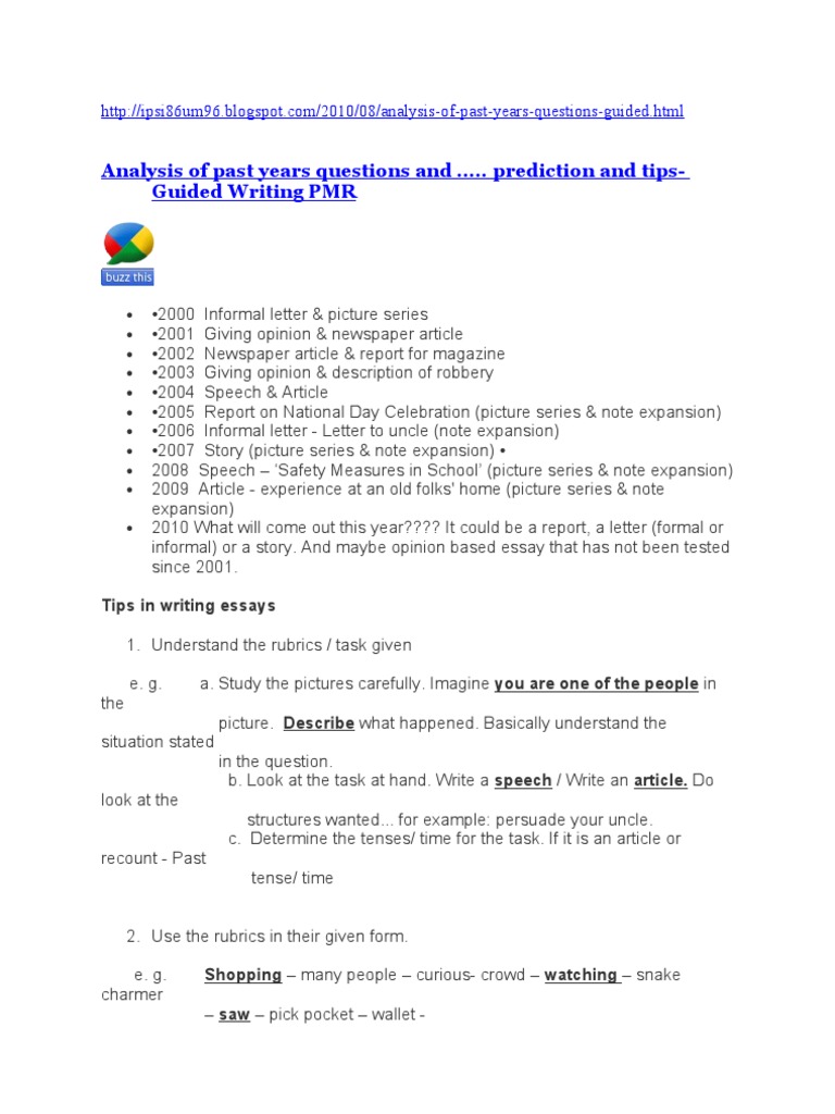 PMR Guided Writing Tips and Analysis | PDF | Essays | Communication