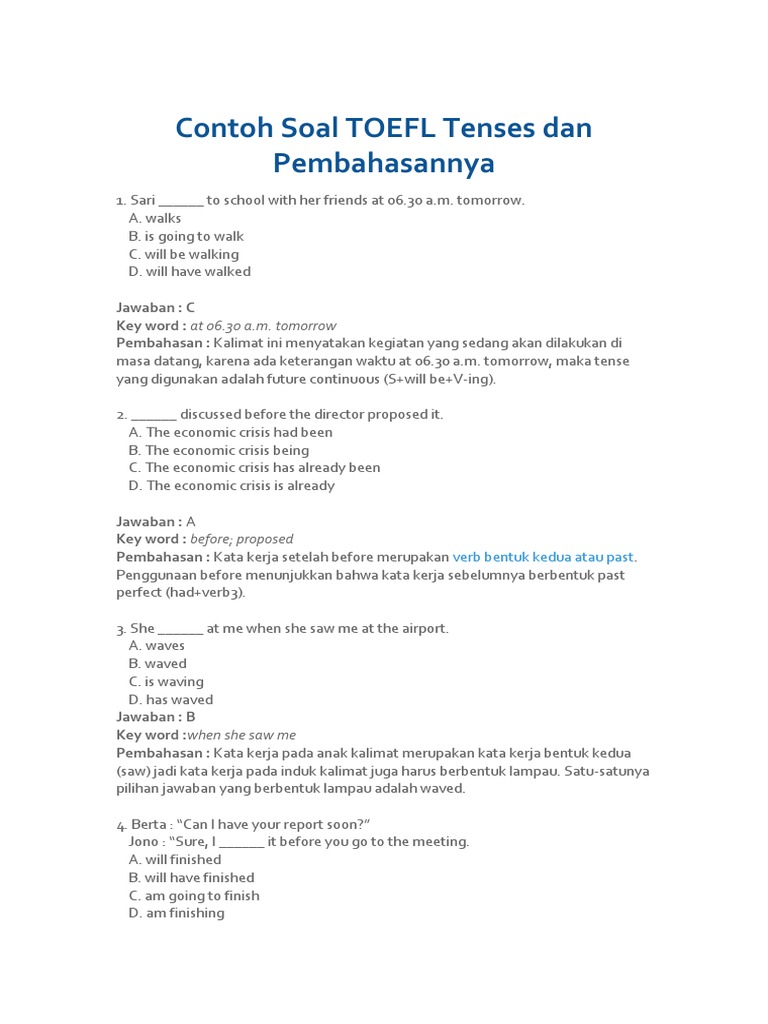 Contoh Soal dan Pembahasan TOEFL | PDF | Kajian Bahasa Asing