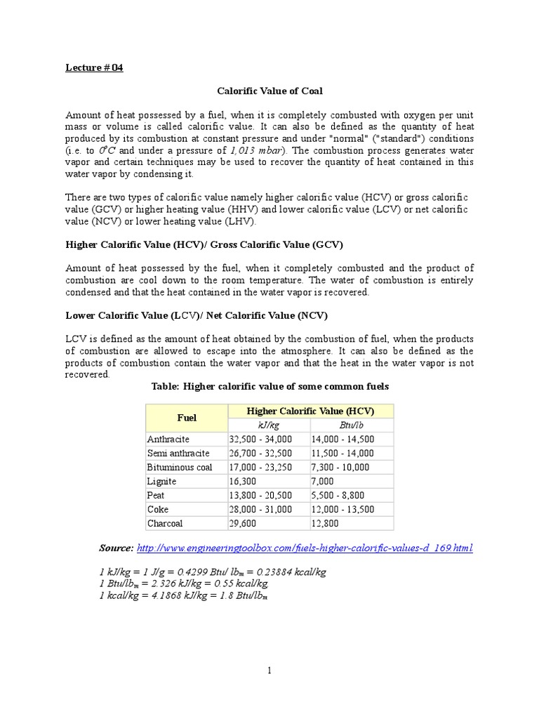 4 Calorific Value Coal | PDF | Industrial Gases | Applied And ...