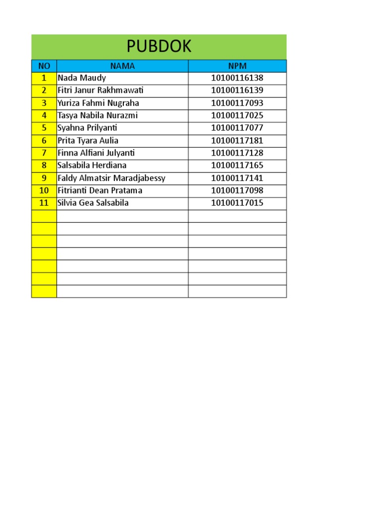 Daftar Nama dan NPM Anggota PUBDOK, HUMAS, dan LAPANGAN | PDF