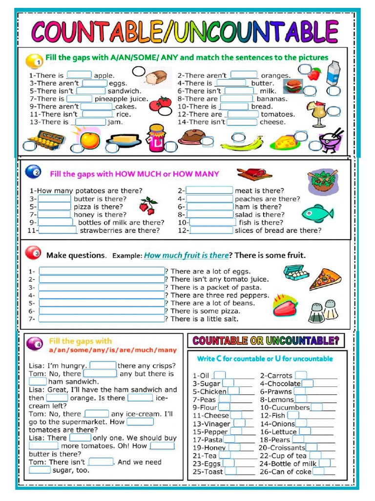 Countable and Uncountable Noun - Worksheet | PDF
