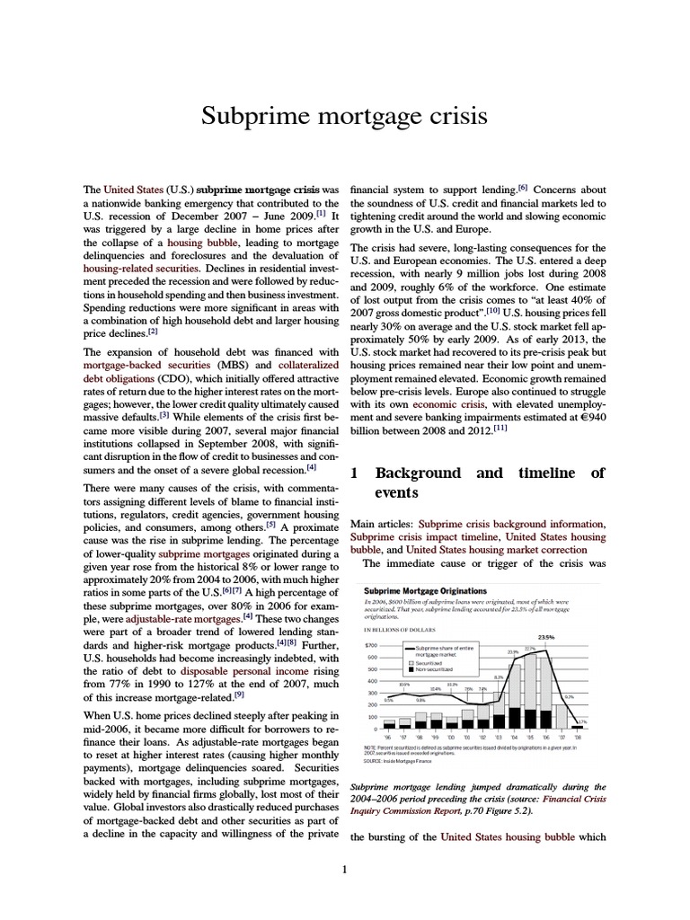 Subprime Mortgage Crisis | PDF | Subprime Mortgage Crisis | Mortgage Loan