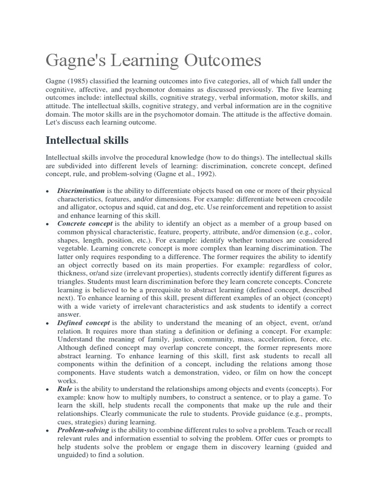 Gagne's Learning Outcomes: Intellectual Skills | PDF | Concept ...
