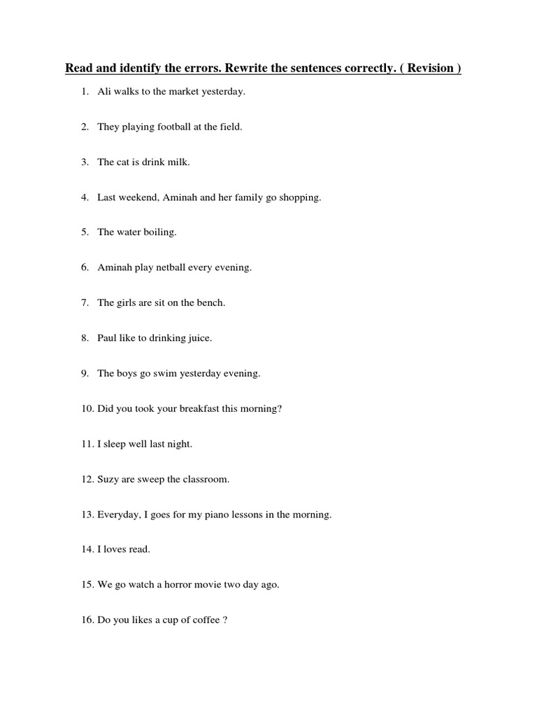 Read and Identify The Errors. Rewrite The Sentences Correctly ...