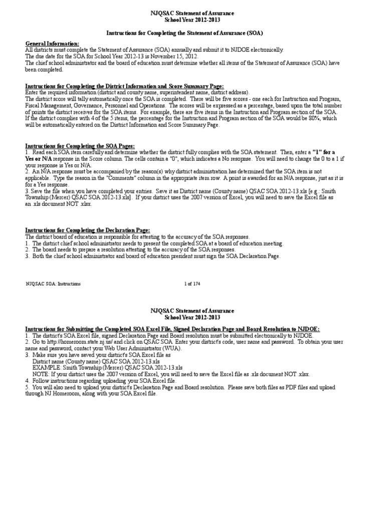 NJQSAC SOA: Instructions 1 of 174 | PDF | Microsoft Excel | Common Core ...