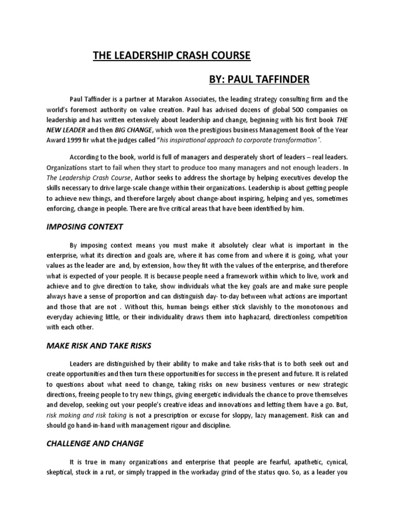 THE LEADERSHIP CRASH COURSE: 5 KEYS TO LEADERSHIP | PDF | Leadership ...