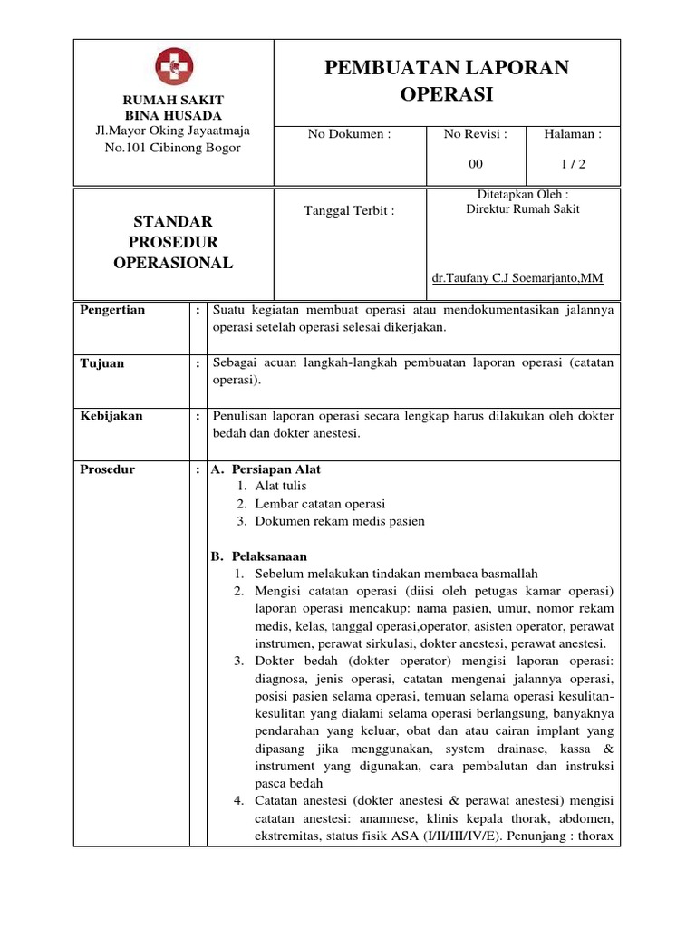SPO Pembuatan Laporan Operasi | PDF