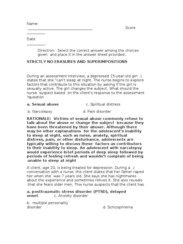 N REV Questionnaire | PDF | Agoraphobia | Major Depressive Disorder
