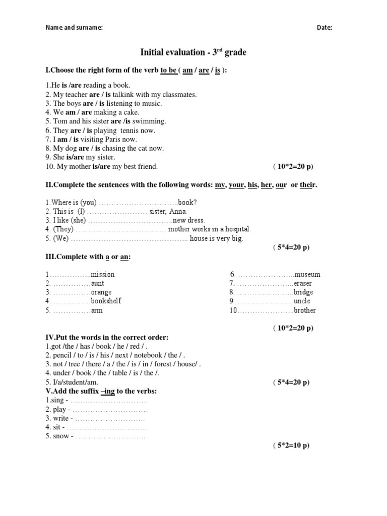 Initial evaluation - 3rd grade | PDF