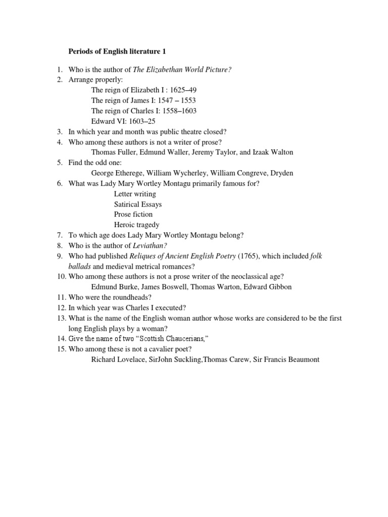 Periods Of English Literature