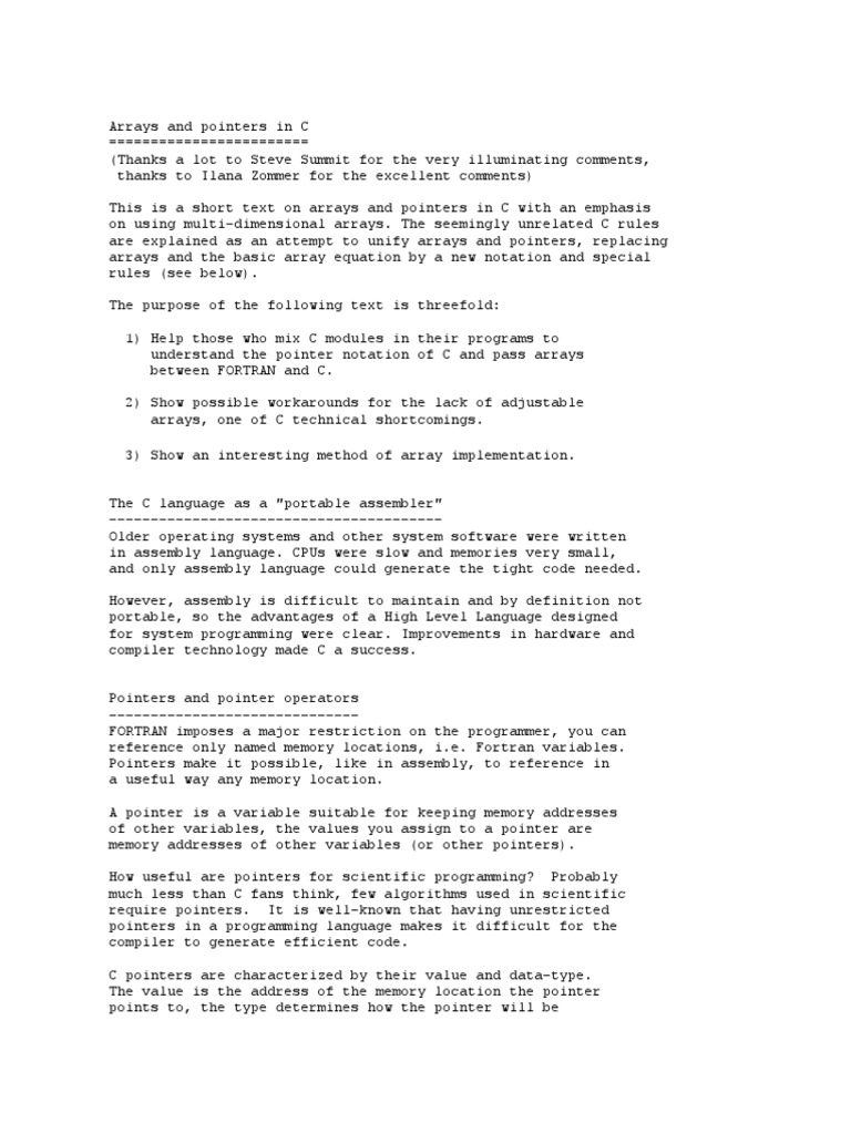 Arrays and Pointers in C | PDF | Pointer (Computer Programming) | C ...