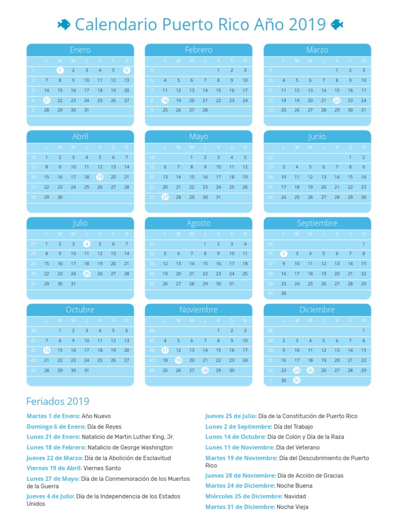 Calendario Puerto Rico 2019 | PDF | Calendario | Navidad