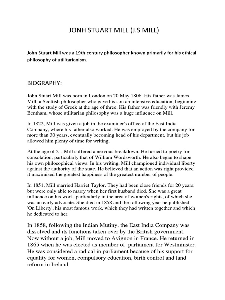 Jonh Stuart Mill | PDF | Utilitarianism | John Stuart Mill