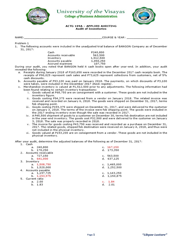 Quiz - Inventories Cut-Off Test 2 | PDF | Accounts Payable | Receipt