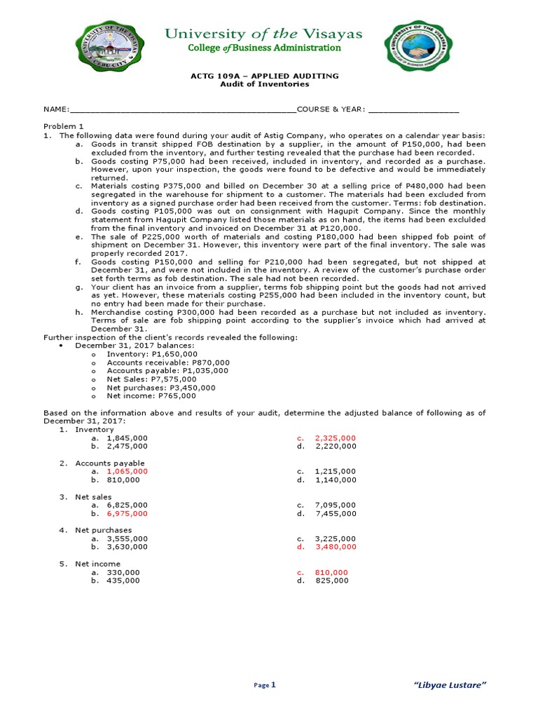Quiz - Inventories Cut-Off Test | PDF | Accounts Payable | Inventory