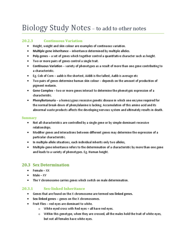 Biology Study Notes | PDF | Dominance (Genetics) | Haemophilia