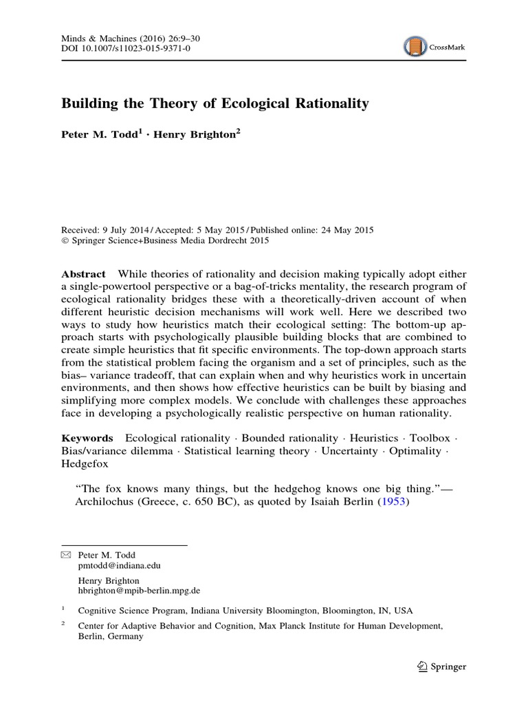 Building The Theory of Ecological Rationality | PDF | Rationality ...