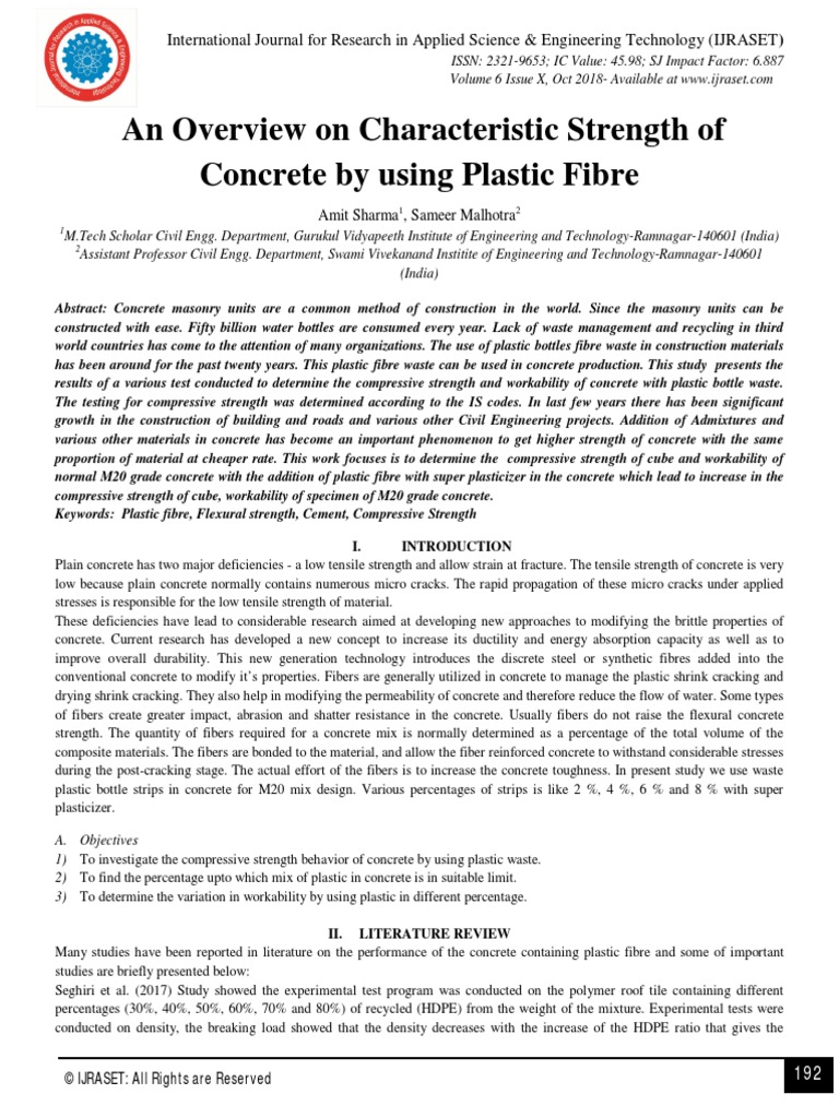 An Overview On Characteristic Strength of Concrete by Using Plastic ...