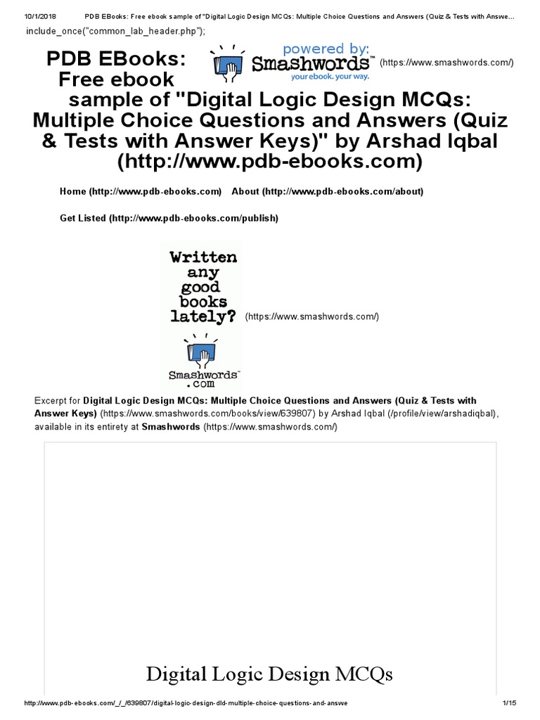 PDB Ebooks: Free Ebook Sample of "Digital Logic Design MCQS: Multiple Choice Questions and ...