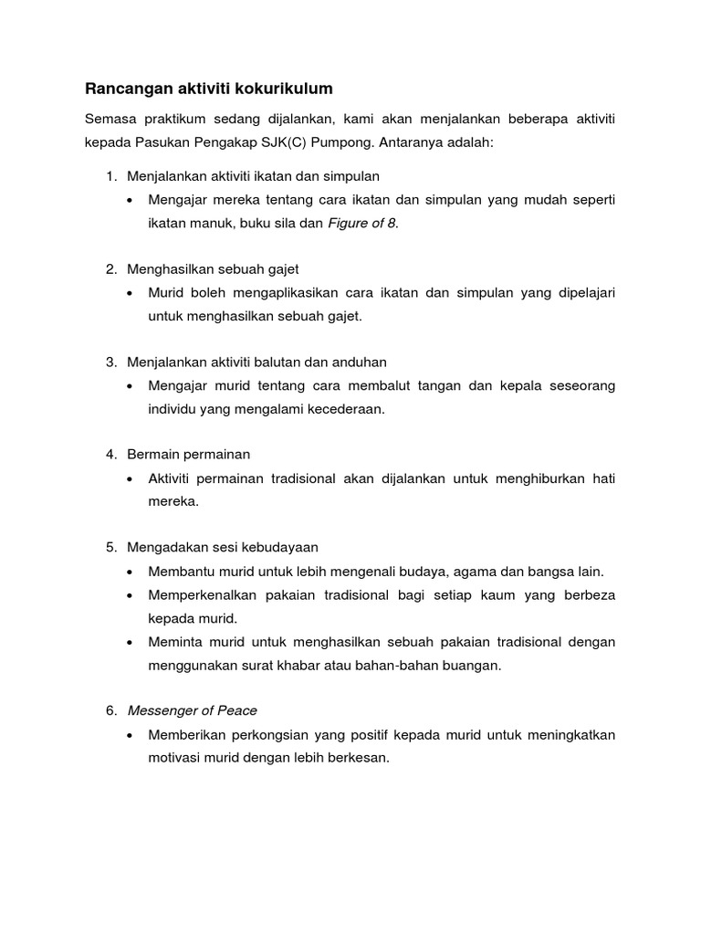 Rancangan Aktiviti Kokurikulum | PDF