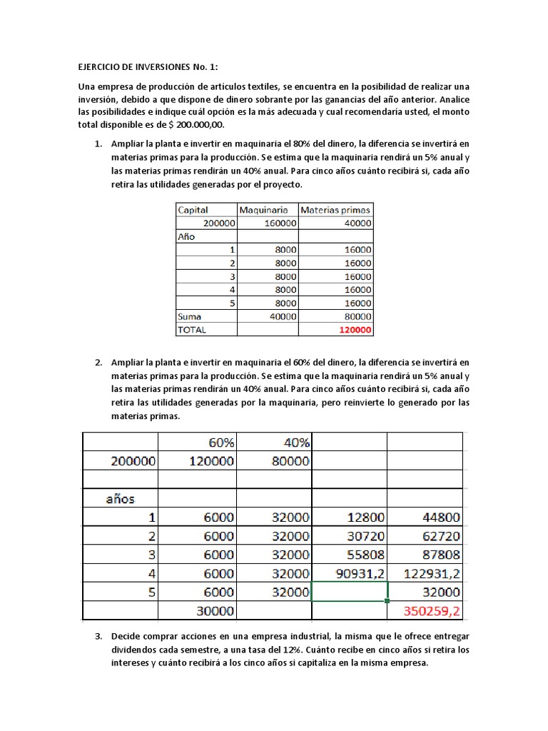 Ejercicios Inversiones | PDF | Negocios