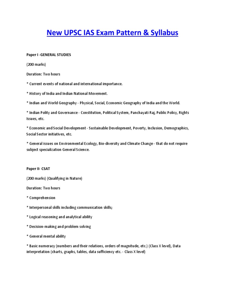 UPSC IAS Exam Syllabus and IAS Exam Pattern | PDF