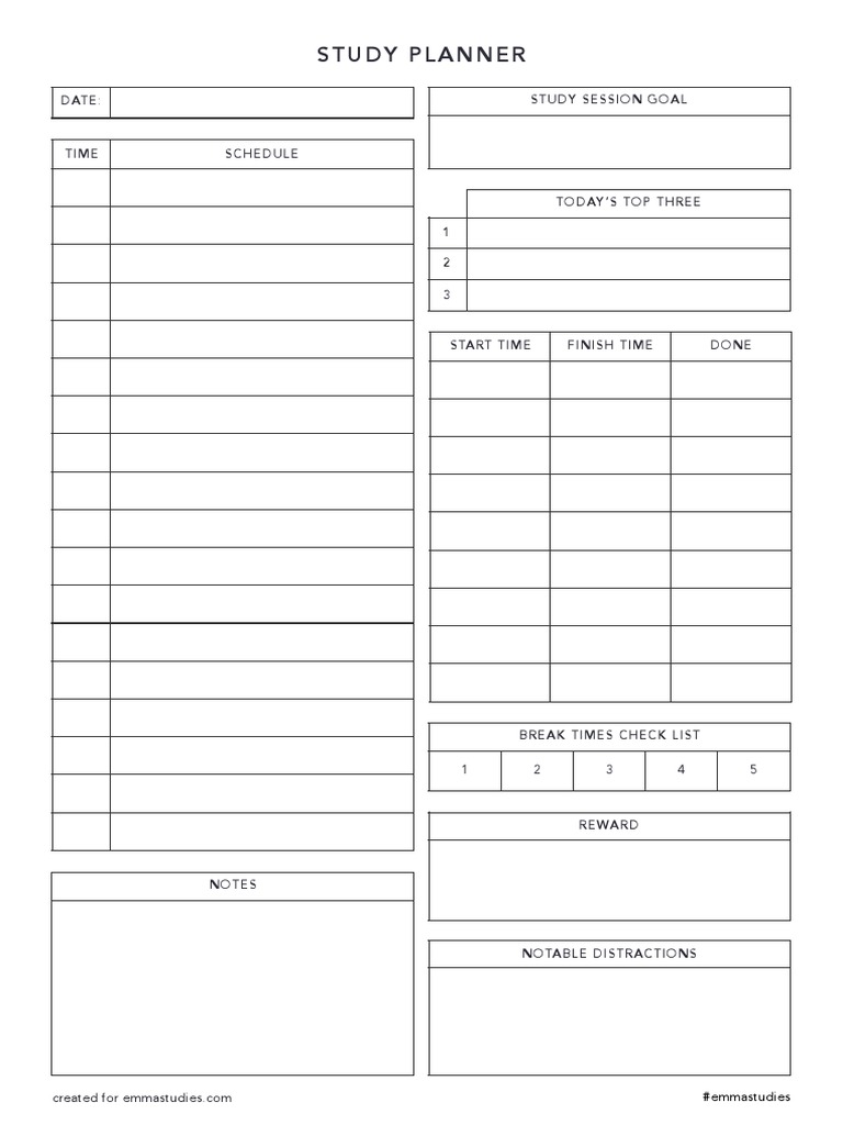 Study Planner: Date: Study Session Goal | PDF