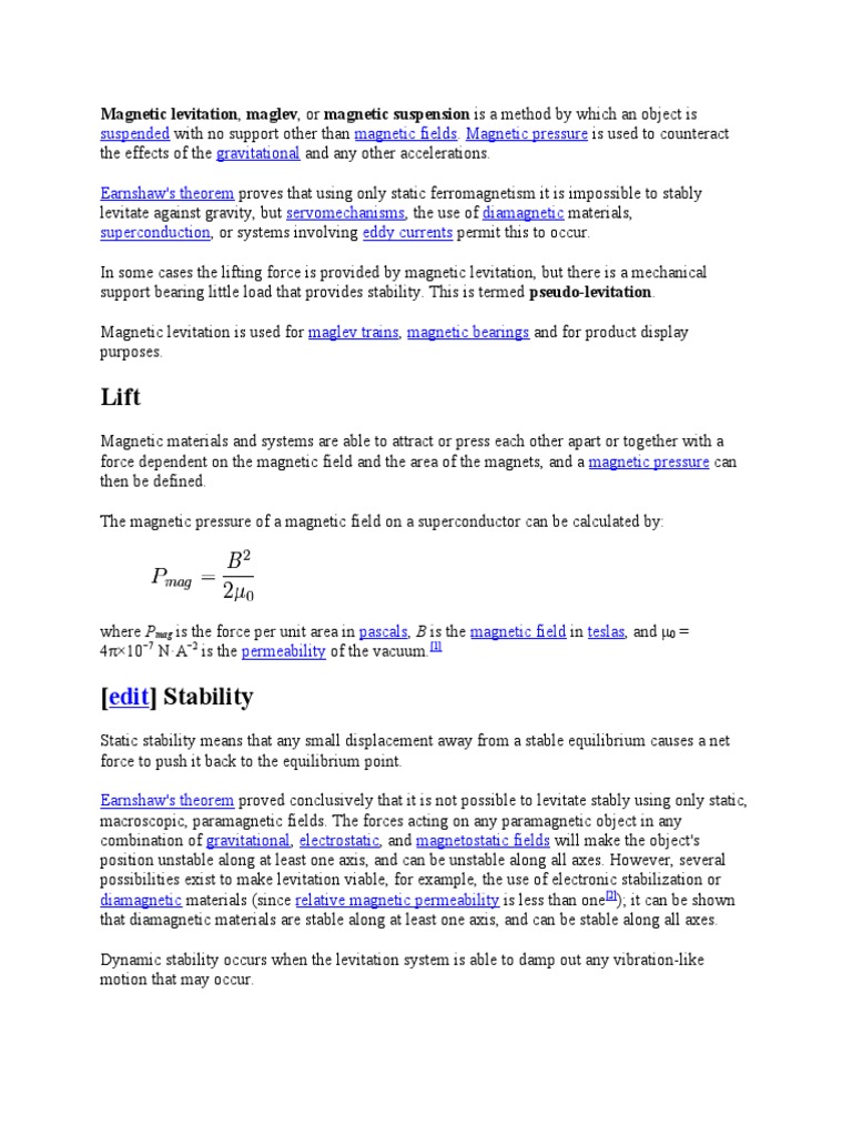 Magnetic Levitation, Maglev, or Magnetic Suspension Is A Method by Which An Object Is | PDF ...