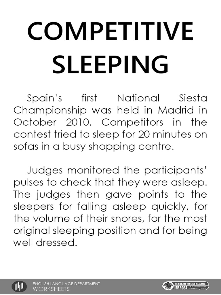 Competitive Sleeping: Worksheets | PDF