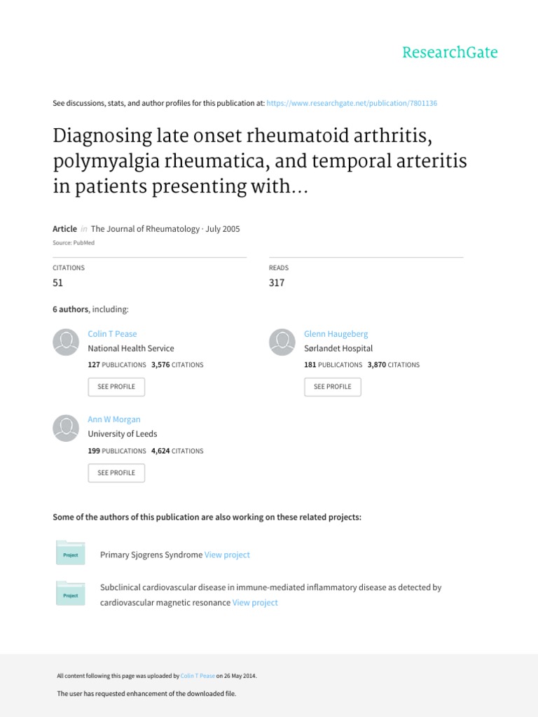 Diagnosing Late Onset Rheumatoid Arthritis, Polymyalgia Rheumatica, and ...