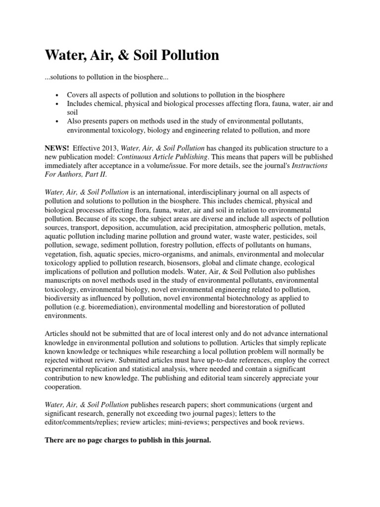 A Comprehensive Review of Water, Air, & Soil Pollution: Addressing All ...