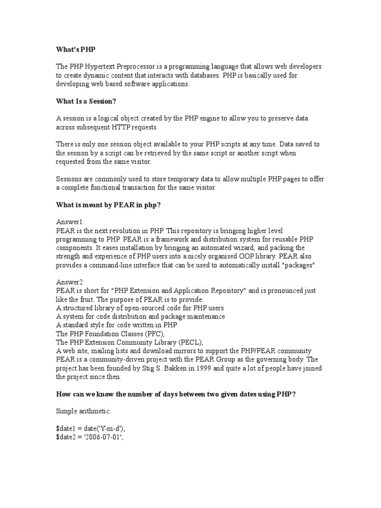 Php Interview Questions By Ajay1kumar1 Pdf Pear Php