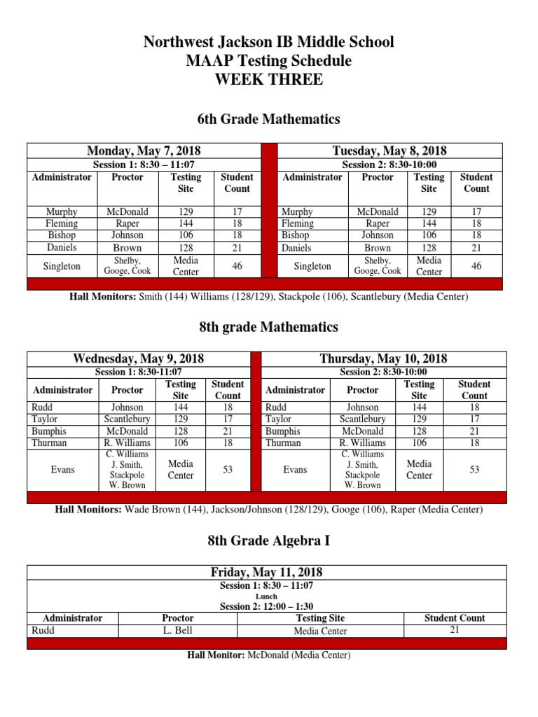 Week 3 MAAP Testing Schedule | PDF