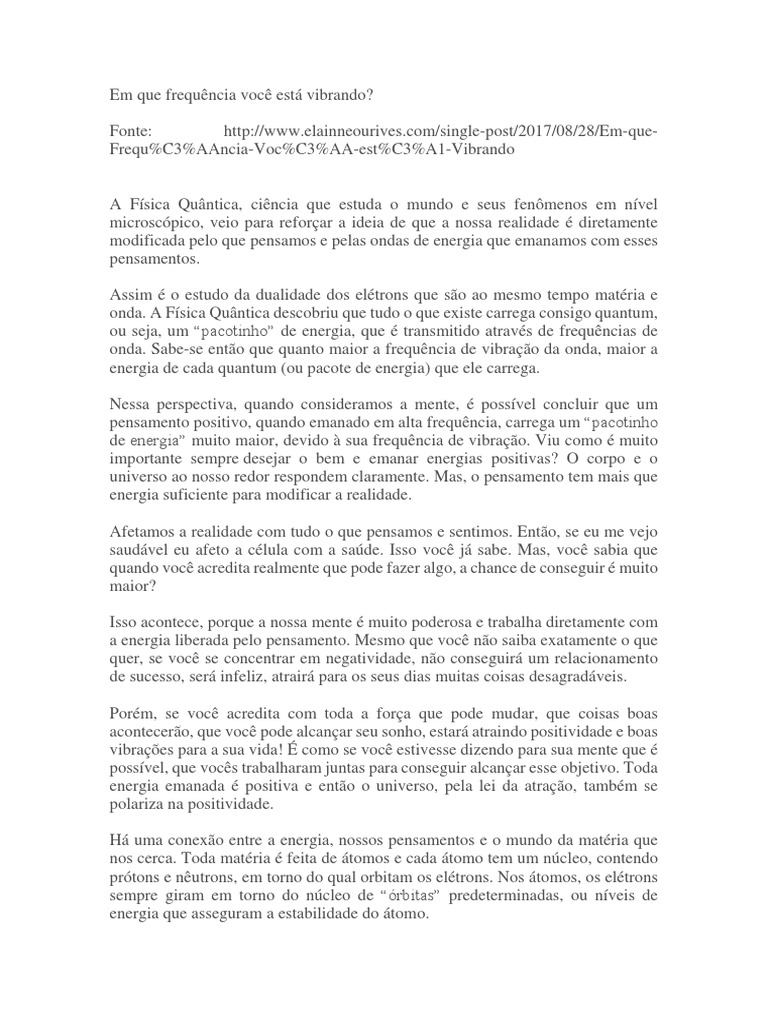 Em Que Frequência Você Está Vibrando | PDF | Pensamento | Átomos