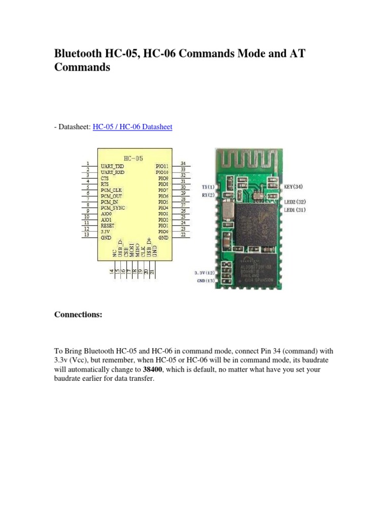 Bluetooth HC-05, HC-06 Commands Mode and AT Commands | PDF | Bluetooth ...