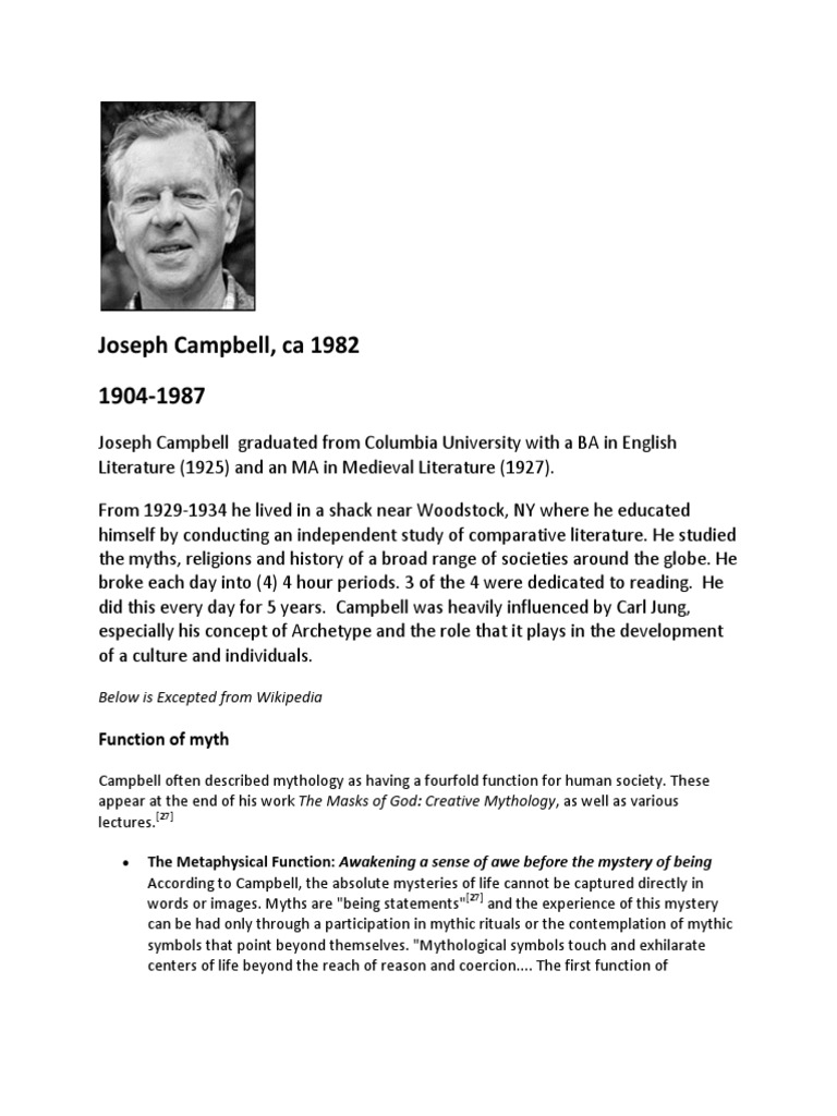 Joseph Campbell's Mythology Functions | PDF | Religion And Belief