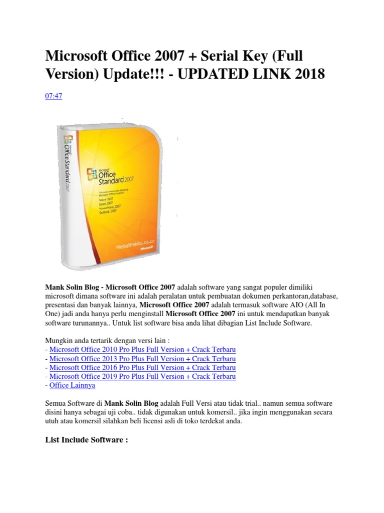 Microsoft Office 2007 + Serial Key (Full Version) Update!!! - UPDATED ...