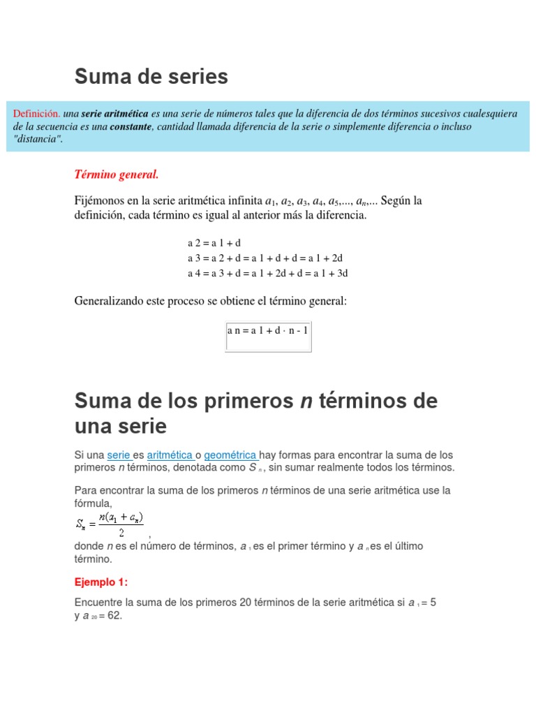 Suma de Series Aritméticas | PDF | Aritmética | Objetos matemáticos