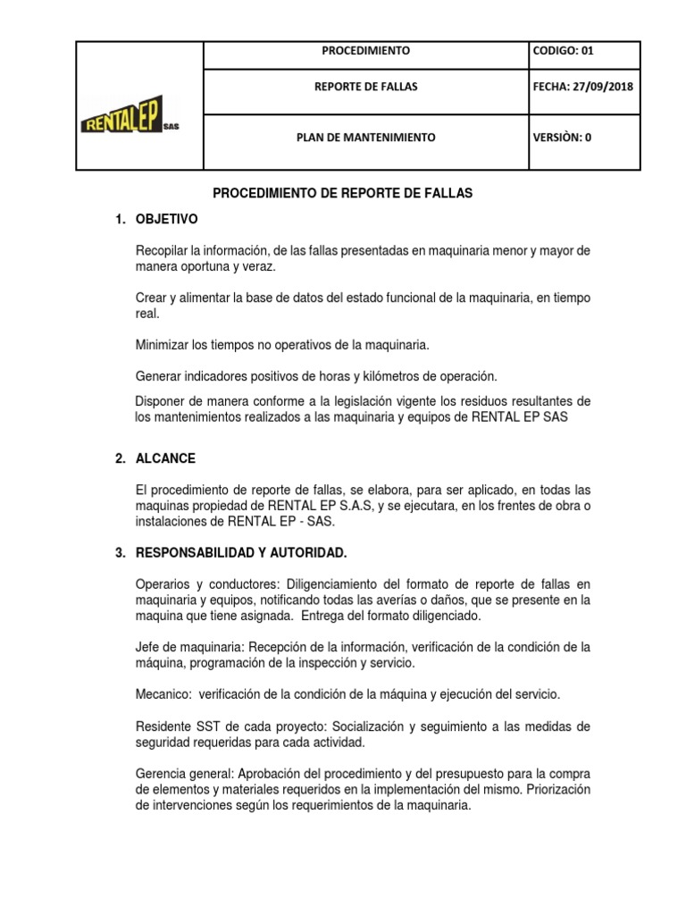 01 Procedimiento Reporte de Fallas | Presupuesto | Informática y ...