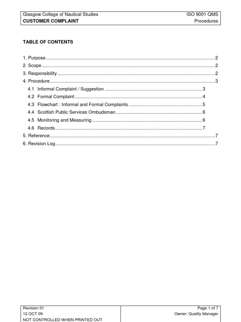 Customer Complaint Procedure | PDF | Complaint | Quality Management System