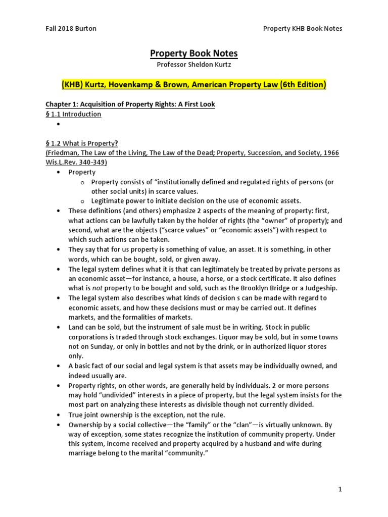 Property Book Notes: (KHB) Kurtz, Hovenkamp & Brown, American Property ...